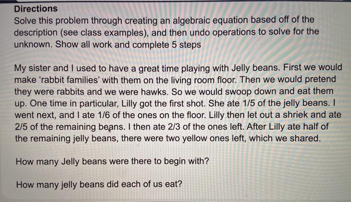 Solved Directions Solve this problem through creating an | Chegg.com
