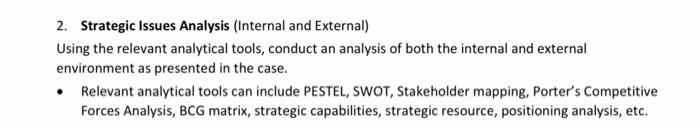 Solved 2. Strategic Issues Analysis (Internal and External) | Chegg.com