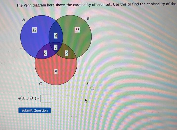Solved The Venn diagram here shows the cardinality of each | Chegg.com