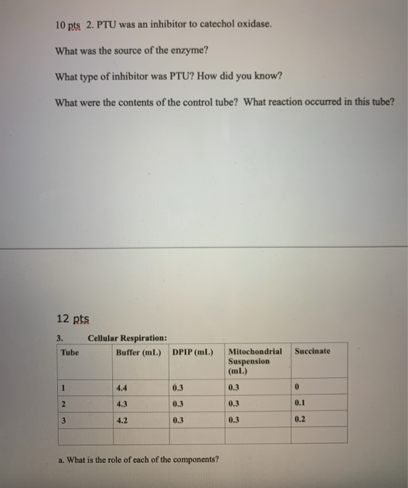 Solved 10 pts 2. PTU was an inhibitor to catechol oxidase. | Chegg.com