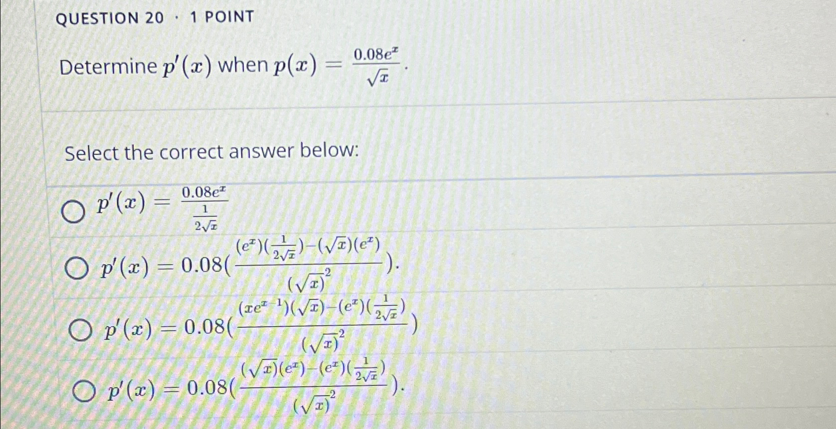 Solved QUESTION 20 - 1 POINTDetermine p'(x) when | Chegg.com Solved QUESTION 20 - 1 POINTDetermine p'(x) when | Chegg.com