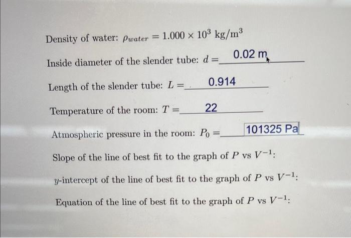 Solved Density of water: ρwater =1.000×103 kg/m3 Inside | Chegg.com