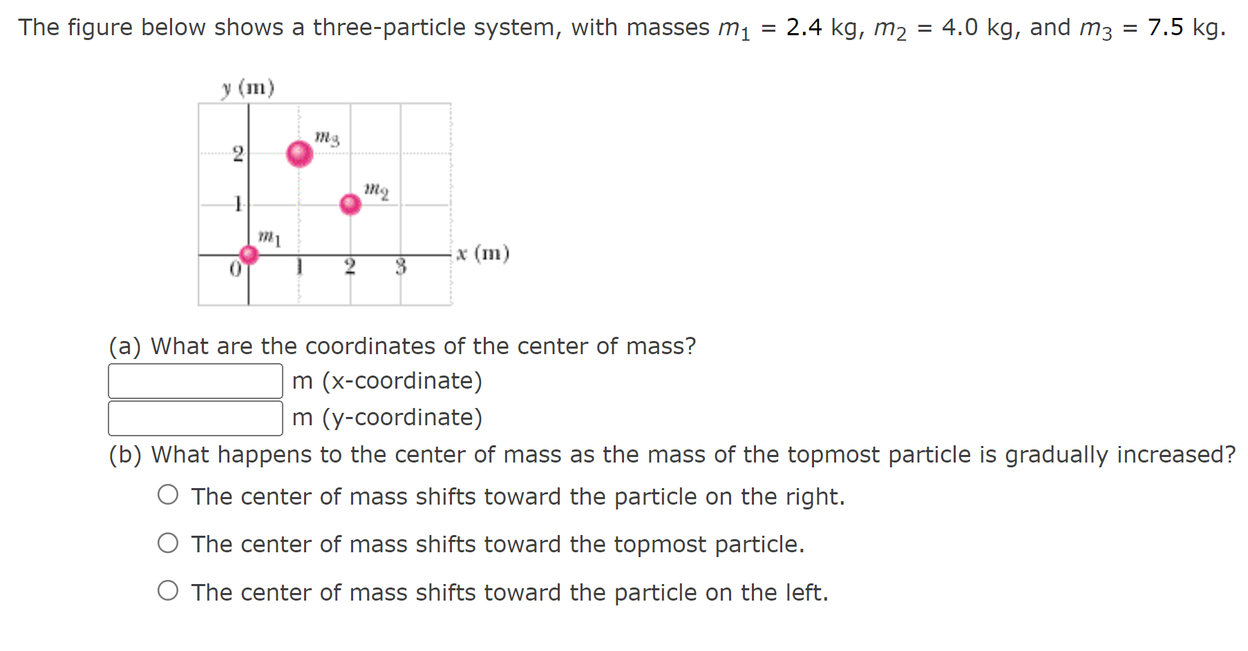 Solved The figure below shows a three-particle system, with | Chegg.com