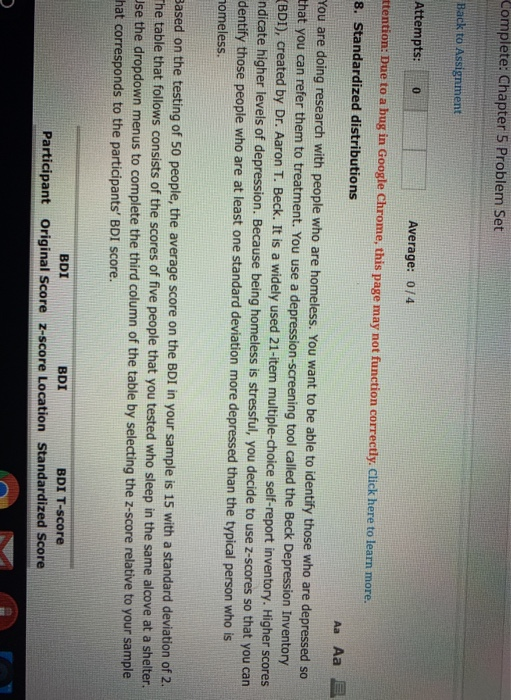 Solved Complete: Chapter 5 Problem Set BDI BDI BDI T-score | Chegg.com