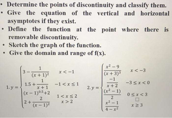 Solved • Determine the points of discontinuity and classify | Chegg.com