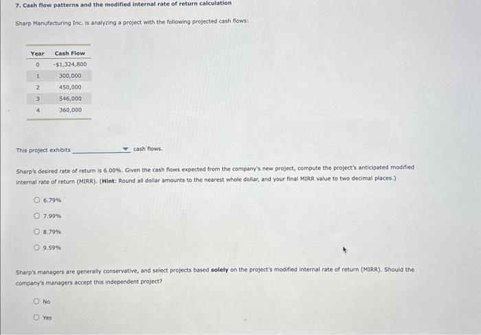 Solved 7. Cash flow patterns and the modified internal rate | Chegg.com
