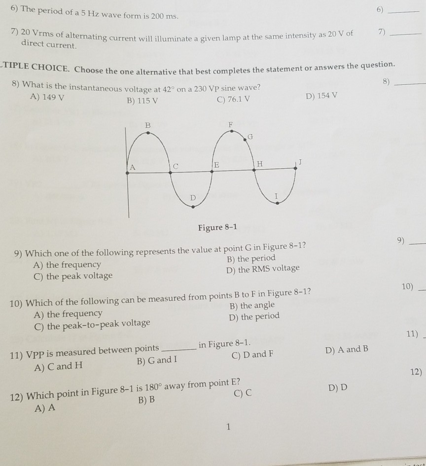 Solved 6) The period of a 5 Hz wave form is 200 ms. 7) 20 | Chegg.com