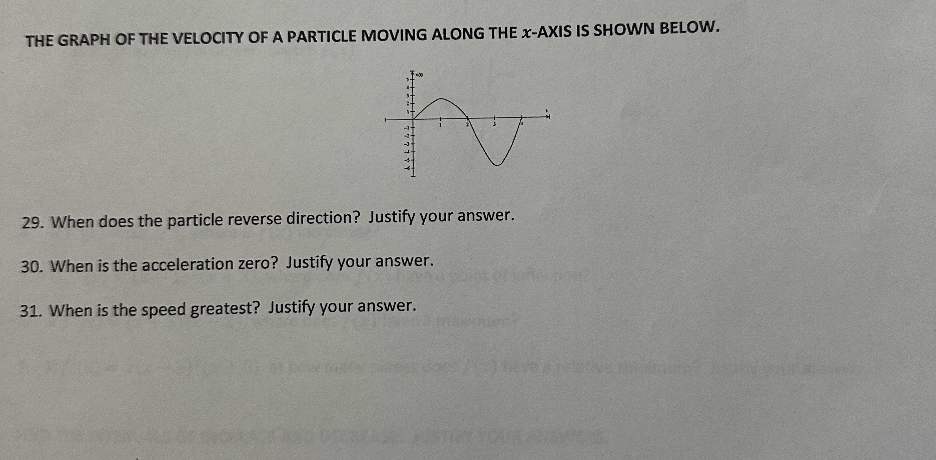 Solved THE GRAPH OF THE VELOCITY OF A PARTICLE MOVING ALONG | Chegg.com