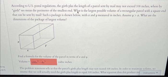 Solved According to U.S. postal regulations, the girth plus | Chegg.com