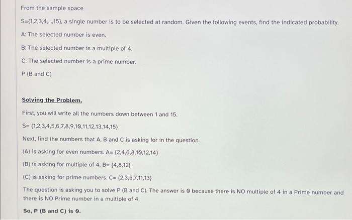 Solved From the sample space S={1,2,3,4,…,15}, a single | Chegg.com