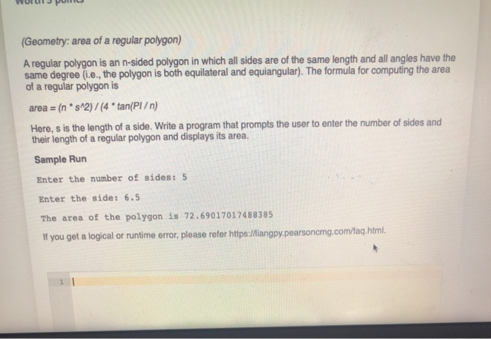 Solved (Geometry: area of a regular polygon) A regular | Chegg.com