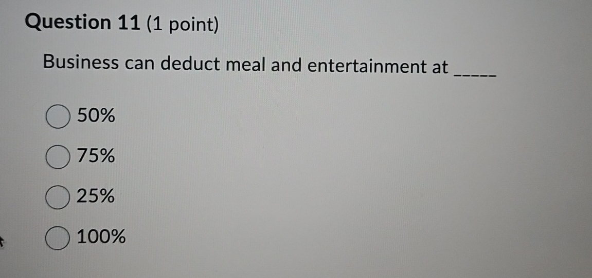 Solved Question 11 (1 ﻿point)Business can deduct meal and | Chegg.com