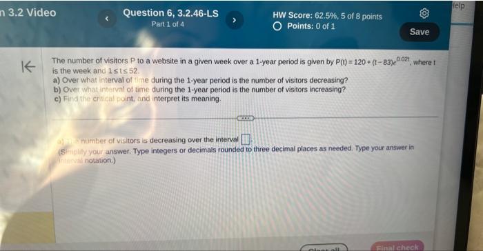 Solved The number of visitors P to a website in a given week | Chegg.com