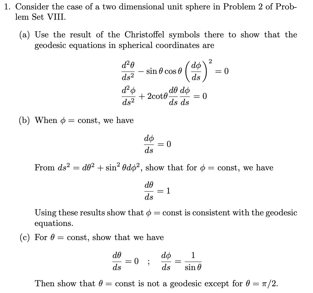 Solved Consider the case of a two dimensional unit sphere in | Chegg.com