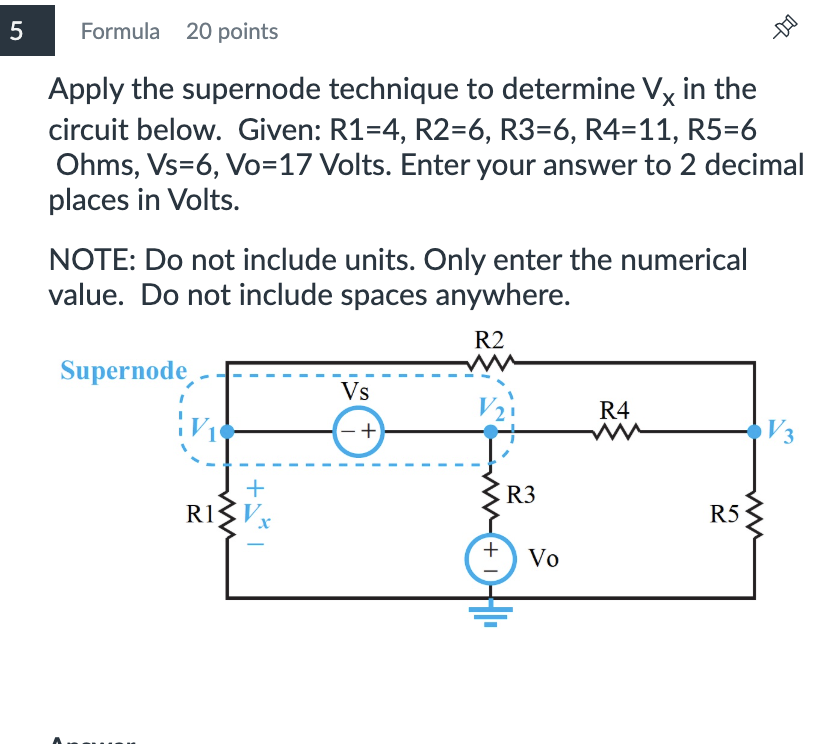 Solved Apply the supernode technique to ﻿determine Vx in | Chegg.com