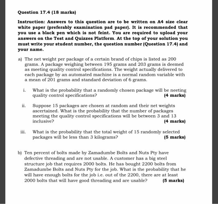 Solved Question 17.4 (18 marks) Instruction: Answers to this | Chegg.com