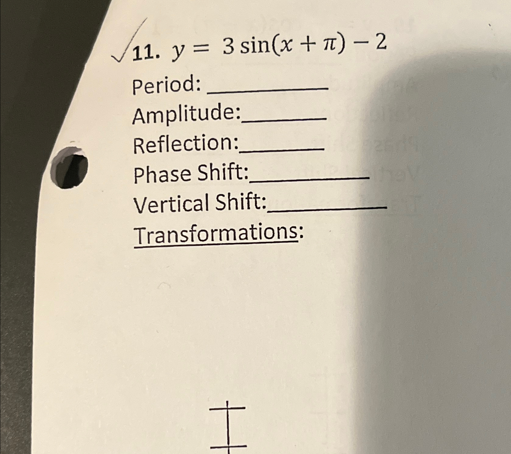 Solved y=3sin(x+π)-2Period:Amplitude:Reflection:Phase | Chegg.com