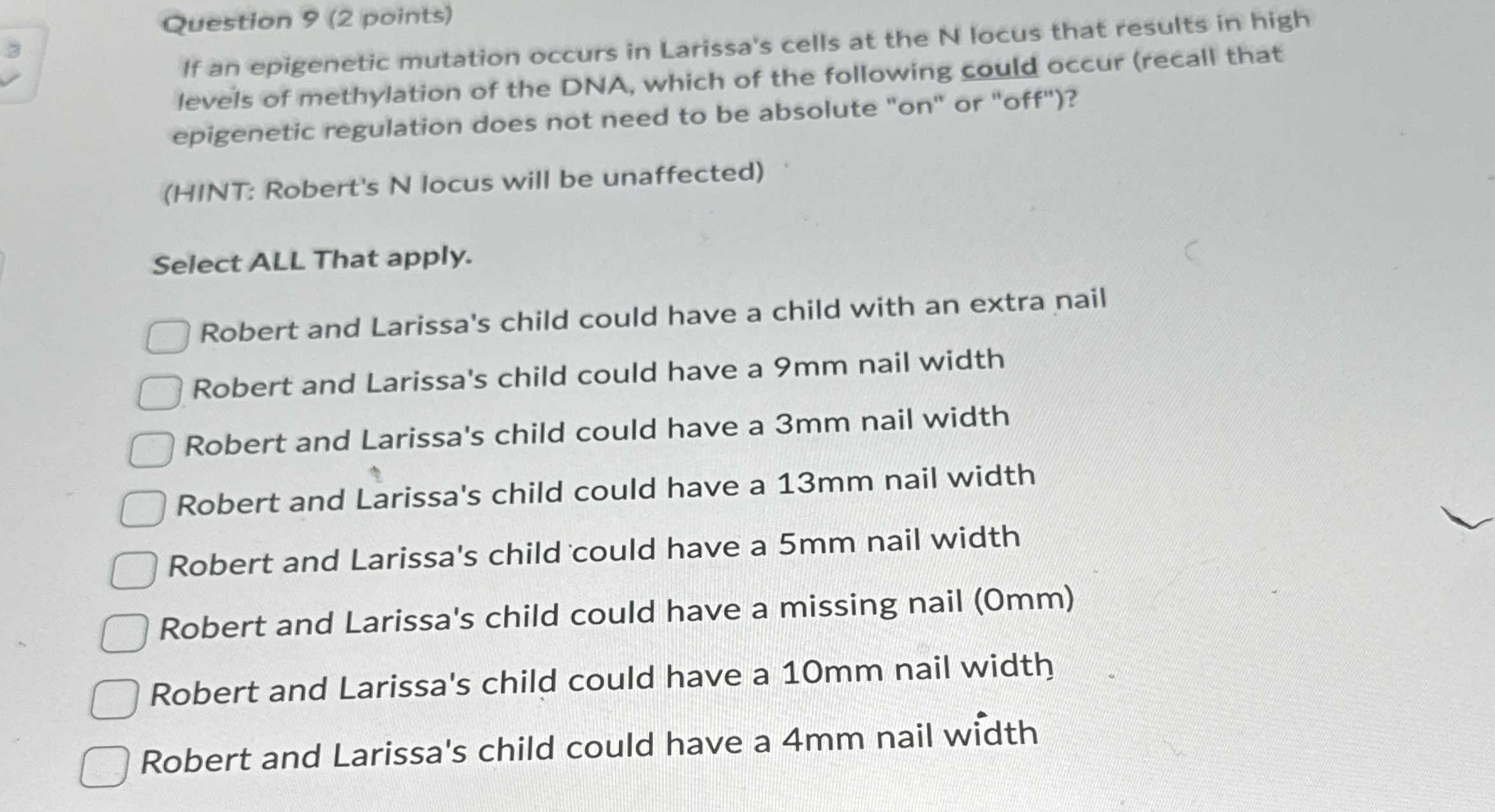 Solved Question 9 (2 ﻿points)If an epigenetic mutation | Chegg.com