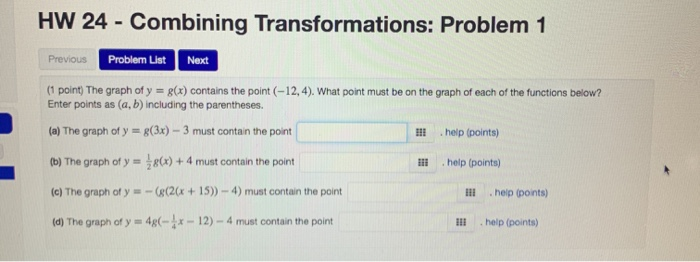 Solved HW 24 - Combining Transformations: Problem 1 Previous | Chegg.com