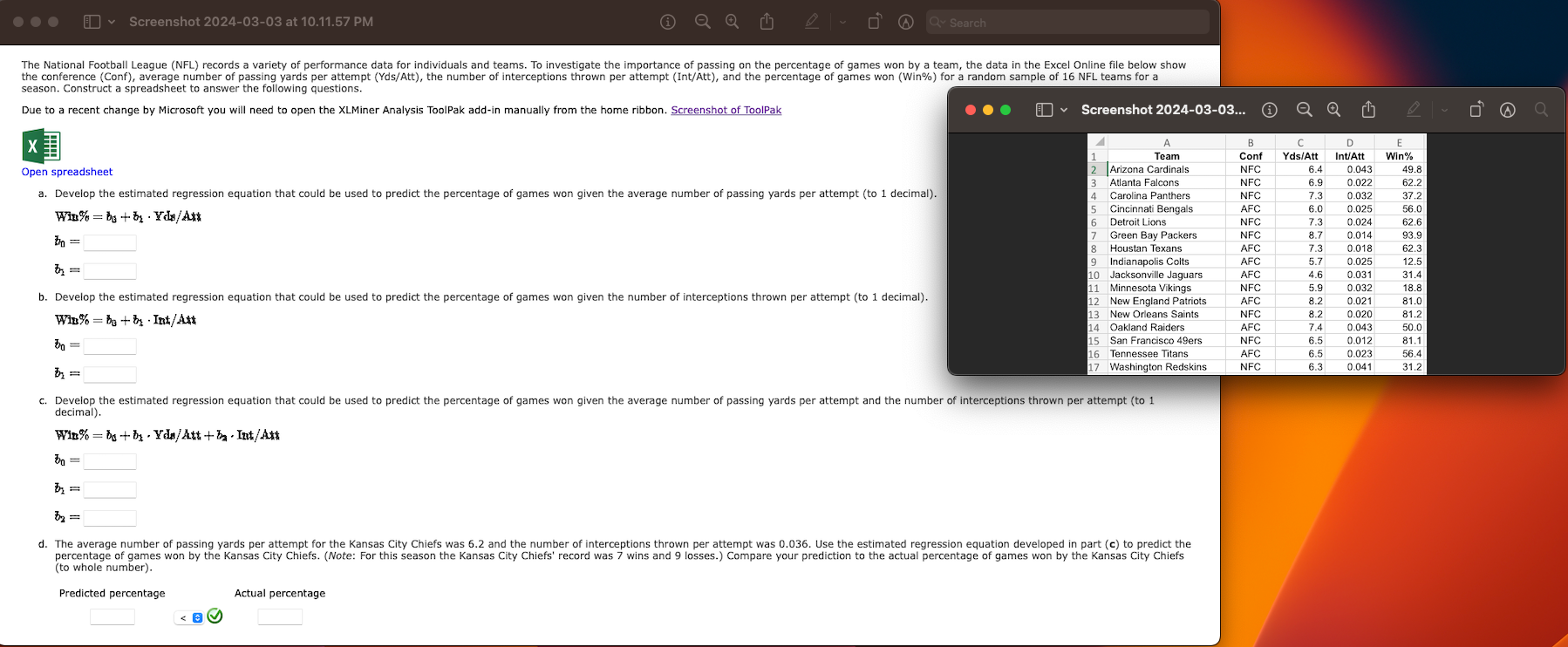 Solved season. Construct a spreadsheet to answer the | Chegg.com