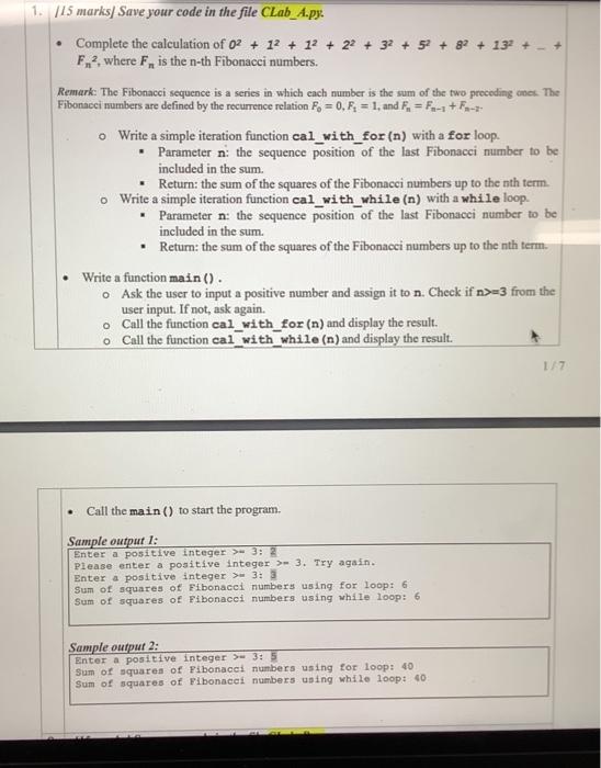 Solved 115 marks/Save your code in the file CLab_A.py. - | Chegg.com