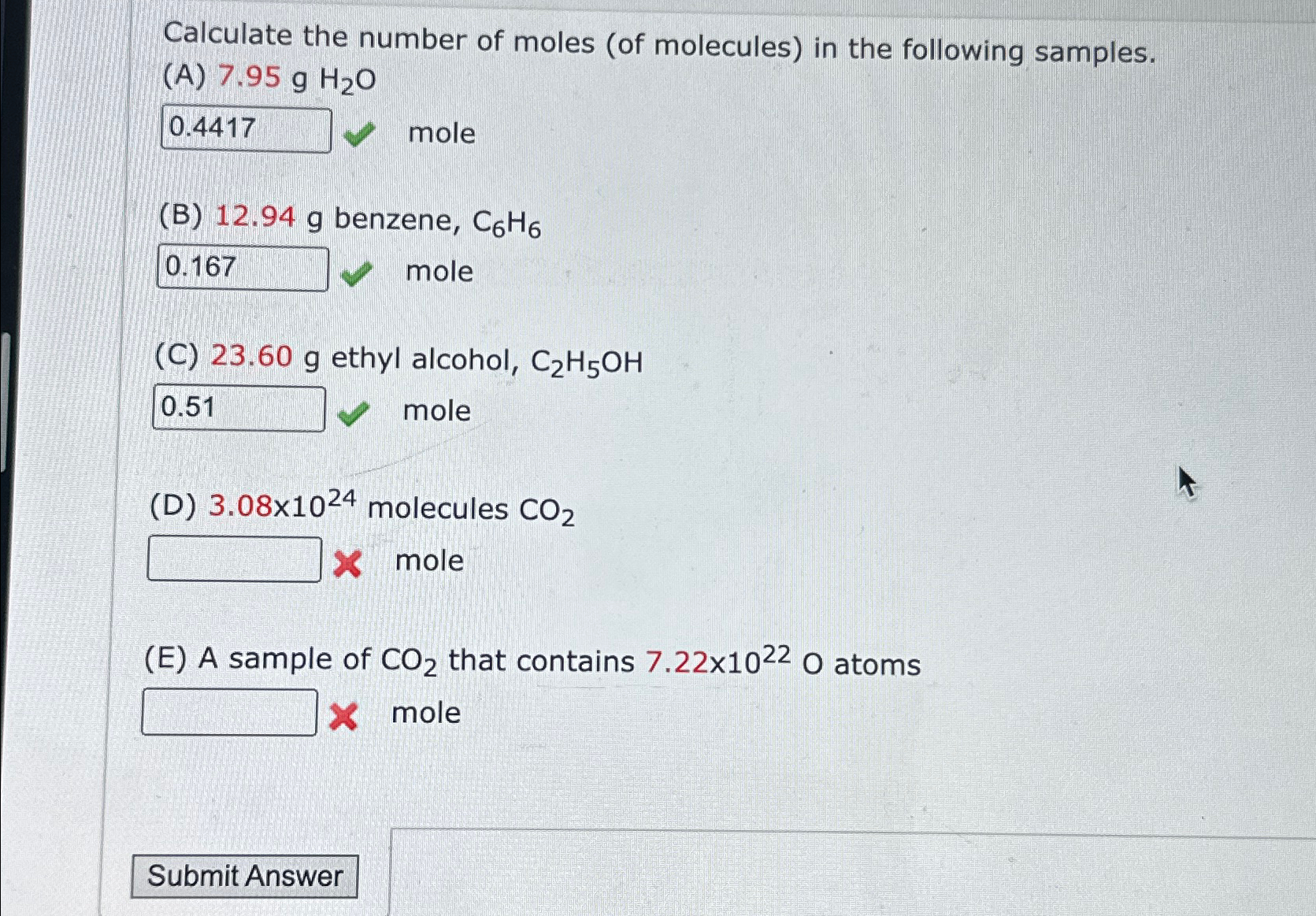 Solved Calculate The Number Of Moles Of Molecules ﻿in The