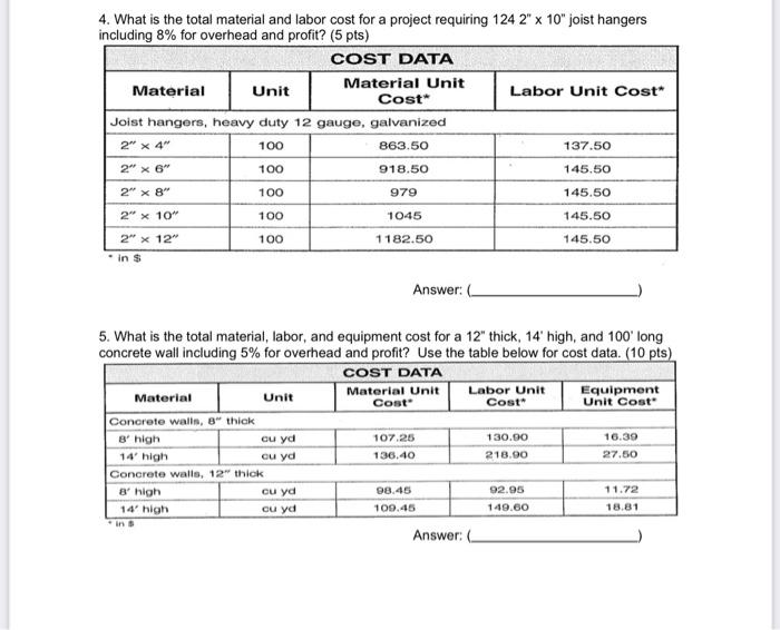 Solved 4. What is the total material and labor cost for a | Chegg.com
