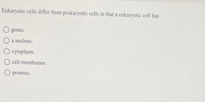 Solved Eukaryotic cells differ from prokaryotic cells in | Chegg.com