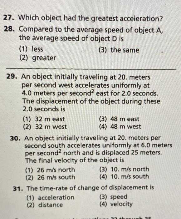 Solved 27. Which object had the greatest acceleration? 28. | Chegg.com
