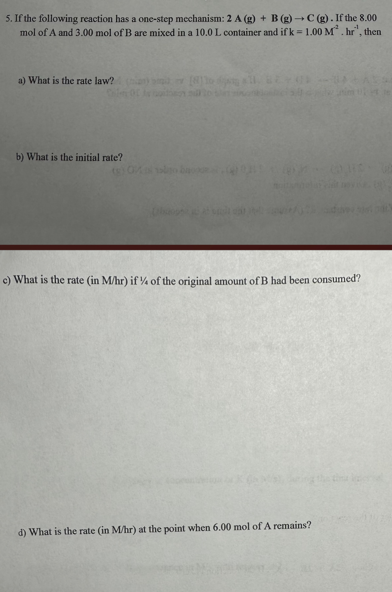 Solved If the following reaction has a one-step mechanism: | Chegg.com