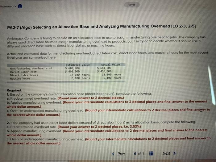 Solved Saved Homework PA2-7 (Algo) Selecting an Allocation | Chegg.com
