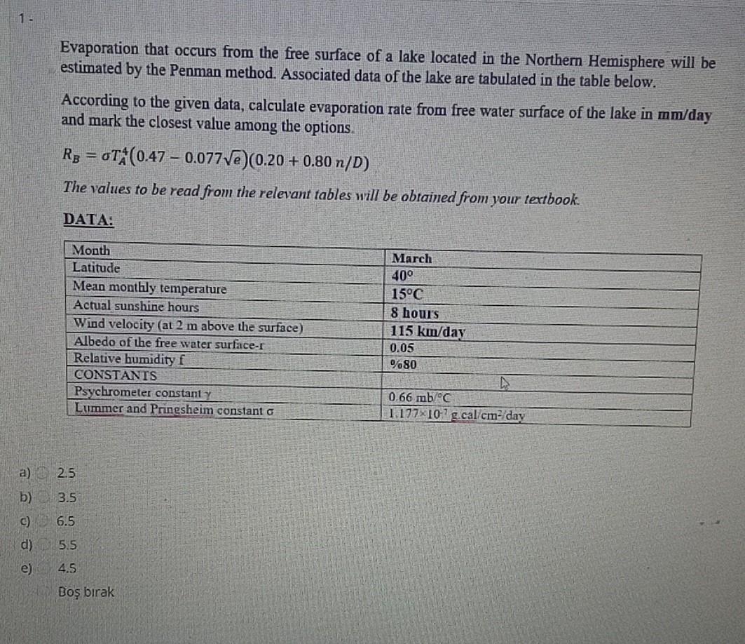 Solved Evaporation that occurs from the free surface of a | Chegg.com