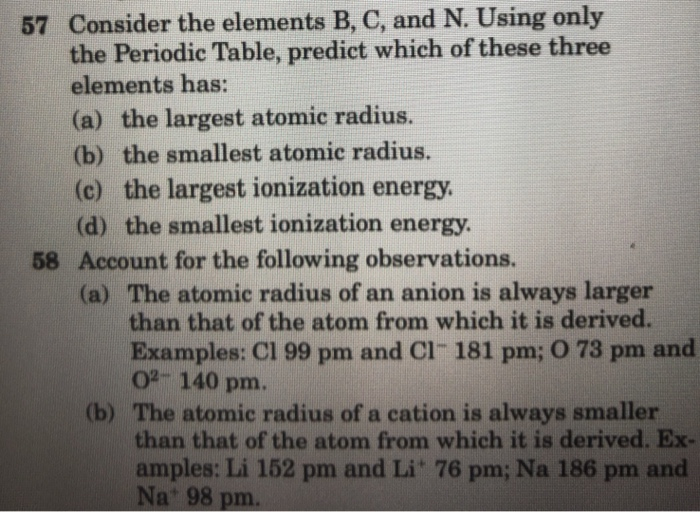 Solved 57 Consider the elements B, C, and N. Using only the | Chegg.com