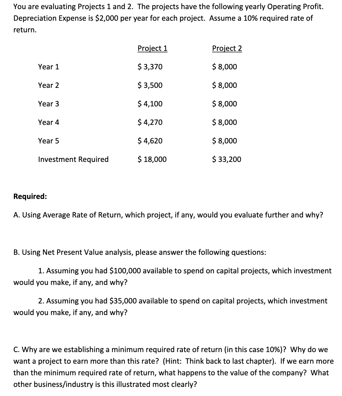 Solved You are evaluating Projects 1 ﻿and 2. ﻿The projects | Chegg.com