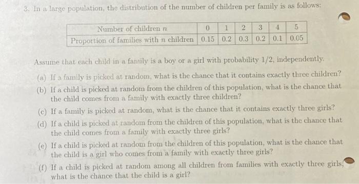 Solved 3. In a lange population, the distribution of the | Chegg.com