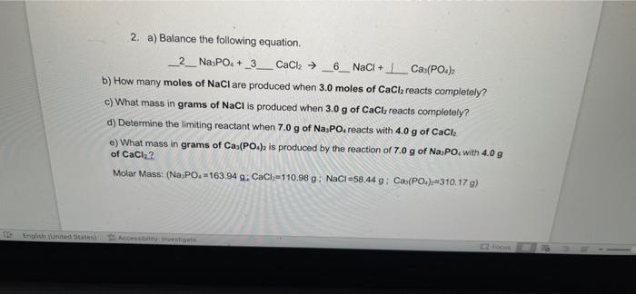 Solved 2. a) Balance the following equation. | Chegg.com