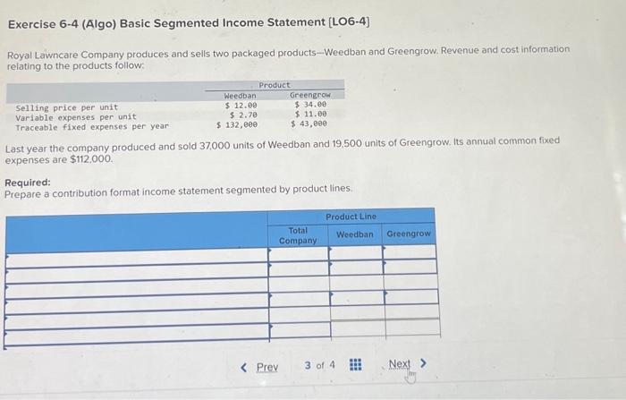Solved Exercise 6-4 (Algo) Basic Segmented Income Statement | Chegg.com