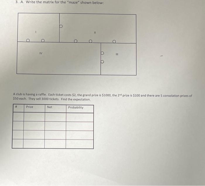 Solved 3. A. Write the matrix for the "maze" shown below:3. | Chegg.com