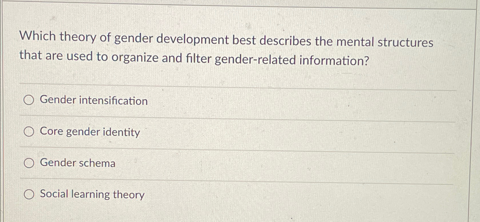 Solved Which theory of gender development best describes the | Chegg.com