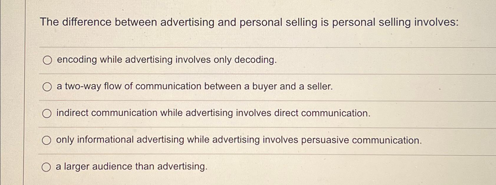 Solved The difference between advertising and personal | Chegg.com