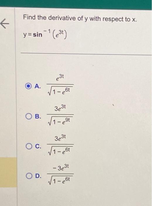 Solved Find the derivative of y with respect to x. | Chegg.com