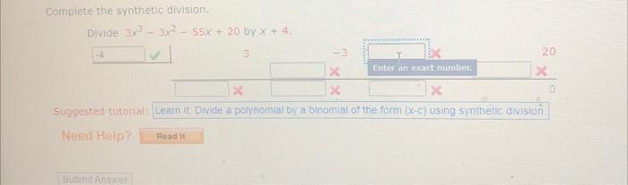 Solved Complete the synthetic division. Divide | Chegg.com