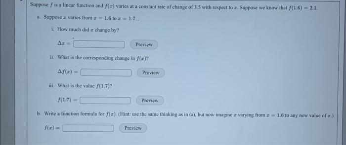Solved Suppose f is a linear function and f(x) varies at a | Chegg.com