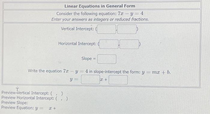Solved Linear Equations in General Form Consider the | Chegg.com