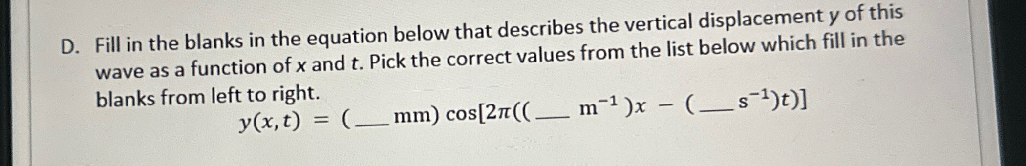 Solved D. ﻿Fill in the blanks in the equation below that | Chegg.com