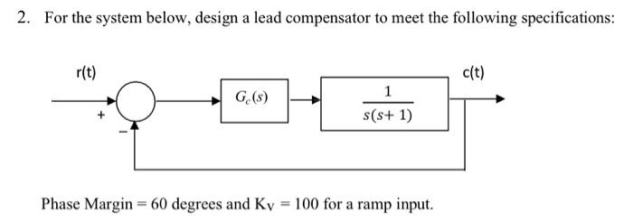 Solved 2 For The System Below Design A Lead Compensator To Chegg