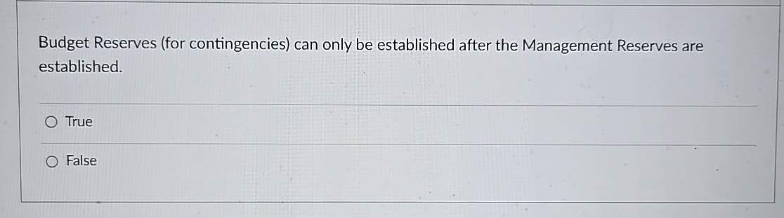 Solved Budget Reserves (for contingencies) ﻿can only be | Chegg.com