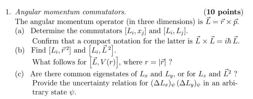 Solved 1 Angular Momentum Commutators 10 Points The
