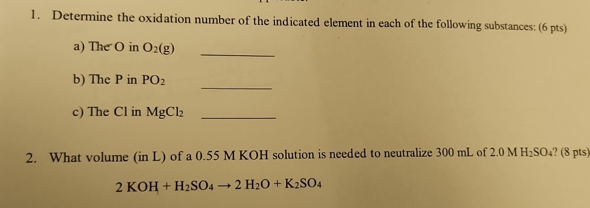 Solved Determine the oxidation number of the indicated | Chegg.com