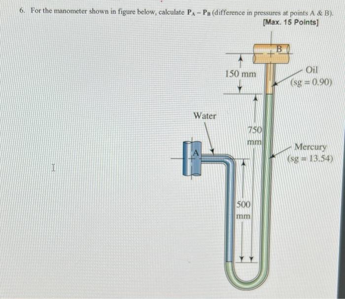 Solved 6. For the manometer shown in figure below, calculate | Chegg.com